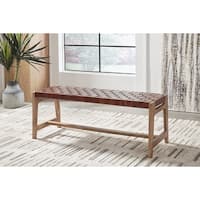 Black or Brown Leather Handmade Woven Seat Bench - 47 x 18 x 17 - On ...