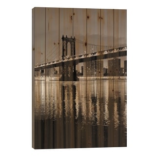 Manhattan Bridge At Night Print On Wood by Alan Blaustein - Multi-Color ...