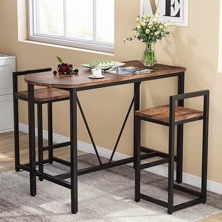 Bar Table and Chairs Set, 43.3" Pub Bar Dining Table and 2 Bar Stools ...