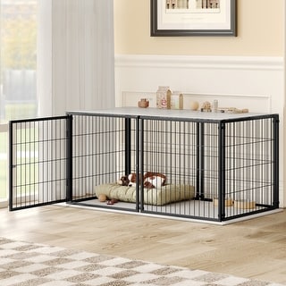 48" Iron Dog Kennel with Top, Pet Cage Indoor Outdoor Kennel - Bed Bath ...