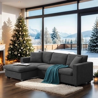 4-seat Polyester Fabric Couch Set with Convertible Ottoman, Grey - Bed ...