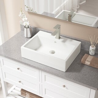 V2502 Bisque Porcelain Sink With Brushed Nickel Faucet and Pop-up Drain ...