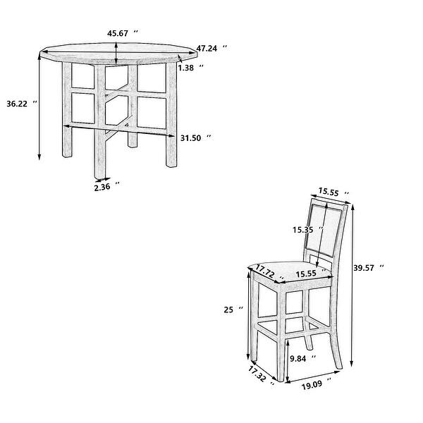 5 Piece Counter Height Irregular Dining Table Set,w/4 Cushioned Chairs ...