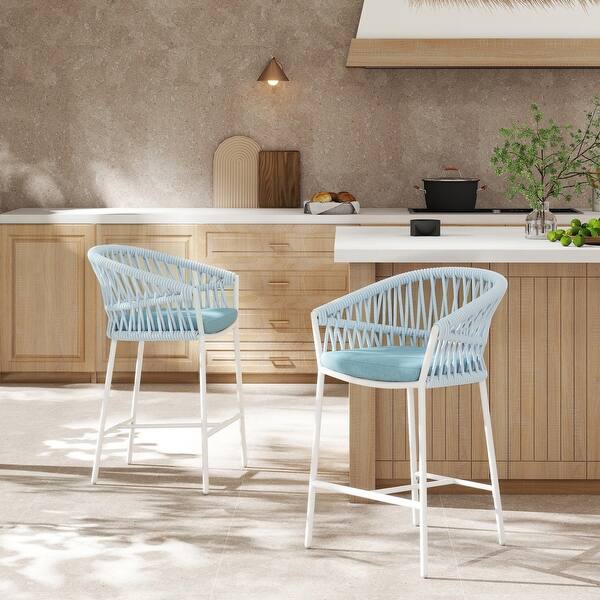 Maiden 27" Weaving Patio Counter Stool (Set of 2) - Bed Bath & Beyond ...