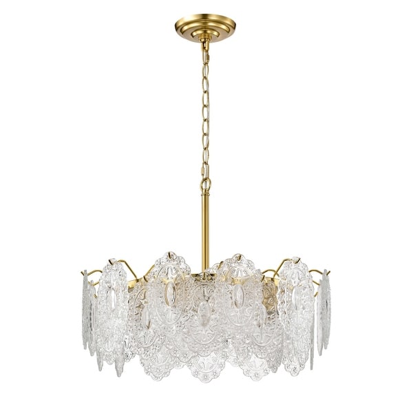 Alma Brushed Shiny Brass 6-Light Tiered Leaf-shaped Glass Chandelier ...
