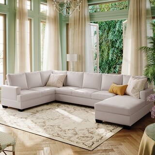 Breathable Fabric U-Shape Sectional Sofa with Extra Wide Chaise Lounge ...