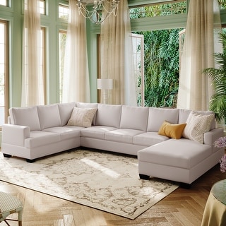 Modern Large Upholstered U-Shape Sectional Sofa with Solid Frame, Extra Wide Chaise Lounge Couch ...