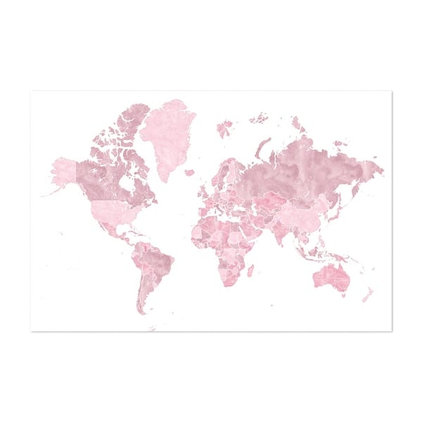 Muted pink watercolor world map Melit Maps Feminine Art Print/Poster ...