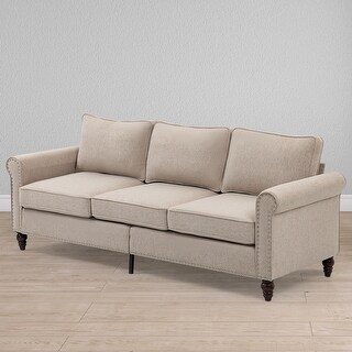 70" Burlap Loveseat Sofa - High-Density Sponge Filling, Solid Wood ...