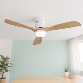 52" Wood Ceiling Fan with Smart App Control, 18W 3-Color LED & Remote ...