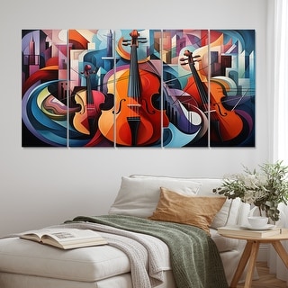 Designart "Cubism Music Forms IV" Cubism Multipanel Canvas Wall Art set ...