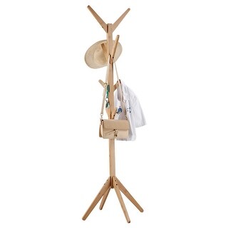 LANGRIA Bamboo Tree Coat Rack Stand with 4 Tiers 8 Hooks - Wood - Bed ...