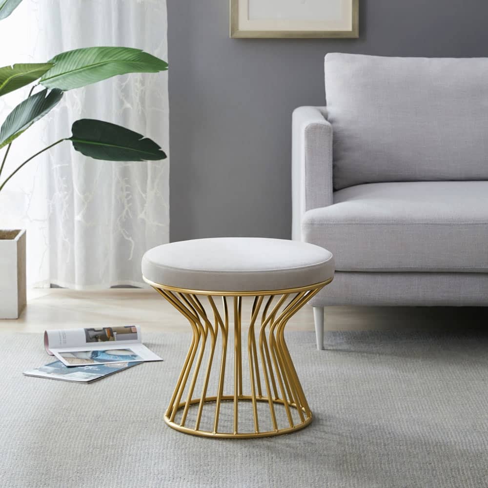 Silver Orchid Burkett Round Ottoman / Stool with Metal Base - Overstock ...