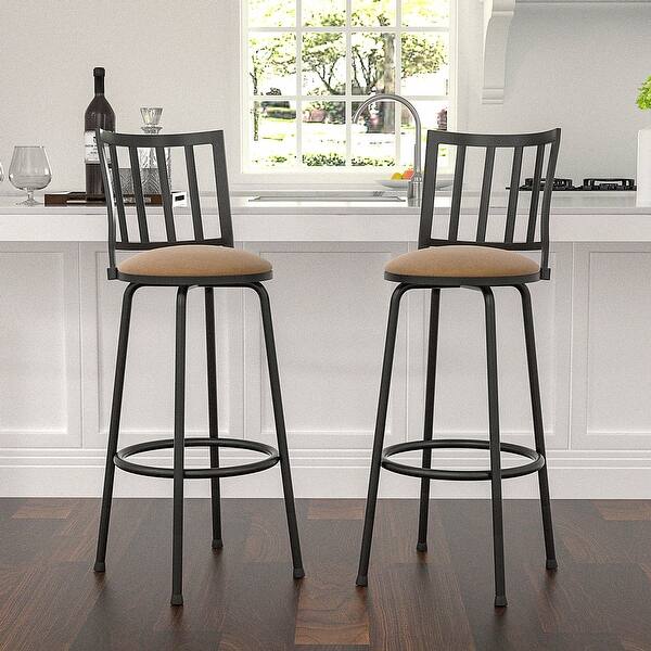 VECELO (Set of 2) Round Seat Bar Stool/ Counter Height Adjustable Metal ...