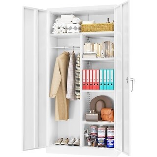 72 Inch Metal Storage Cabinet with Locking Doors, Adjustable Shelves ...