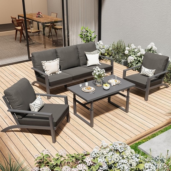 AECOJOY Aluminum Patio Furniture Set Outdoor Conversation Table and Chair On Sale Bed Bath Beyond 40734422