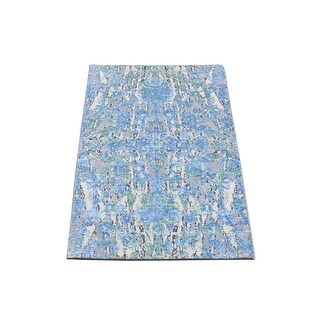 Shahbanu Rugs Ruddy Blue, THE WATER LILIES Silk with Textured Wool Hand ...