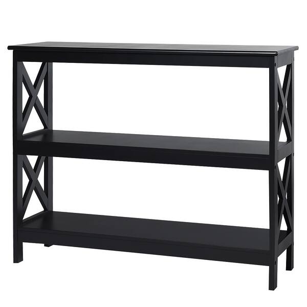Console Table Bookshelf Sofa Side Accent Table with 3 Tier Shelf - On ...