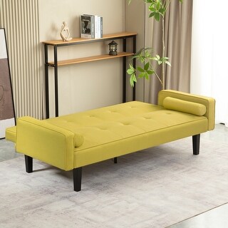 Yellow Futon Sofa Bed Folding Recliner Loveseat w/ Adjustable Backrest ...
