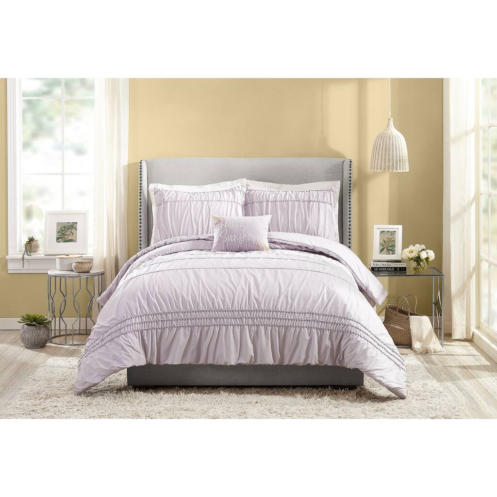 Jessica Simpson Ruched Stripe Comforter Set - Overstock - 33046202