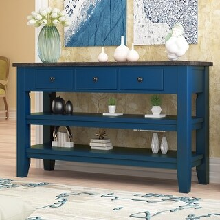 48'' Console Table with 3 Drawers and 2 Shelves for Living Room-Navy ...