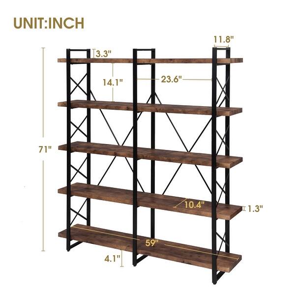 Tiger X-Design Etageres 5 Tier Bookshelf Metal Frame Bookcase - Bed ...