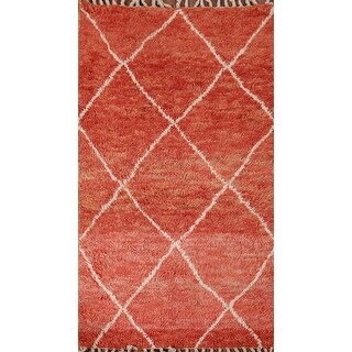 Orange Plush Trellis Moroccan Accent Rug Hand-Knotted Wool Carpet - 3'1 ...