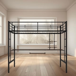 Full Loft Platform Bed with Desk and Shelf, Space-Saving Design ...