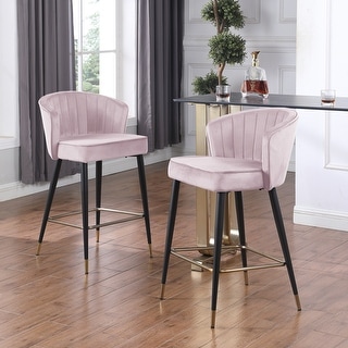 Set of 2 Contemporary Velvet Upholstered Counter Height Stool with Deep ...
