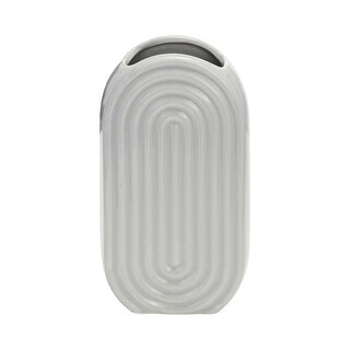 9" Oval Ridge Ceramic Vase Contemporary Gray Vase for Home or Office ...