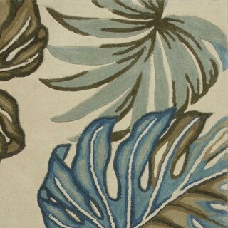8' Ivory Hand Tufted Tropical Monstera Round Indoor Area Rug - 3'6 ...
