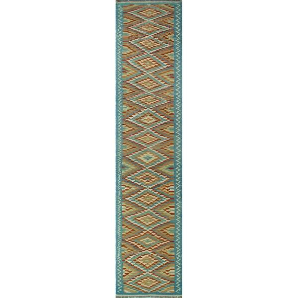 Hand Woven Sangat Kilim Aidan Blue Rust Runner 210 X 156 Bed