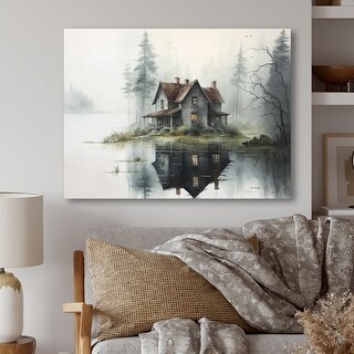 Designart 'Cottage On The Lake V' Lake House Cottage Canvas Wall Art ...