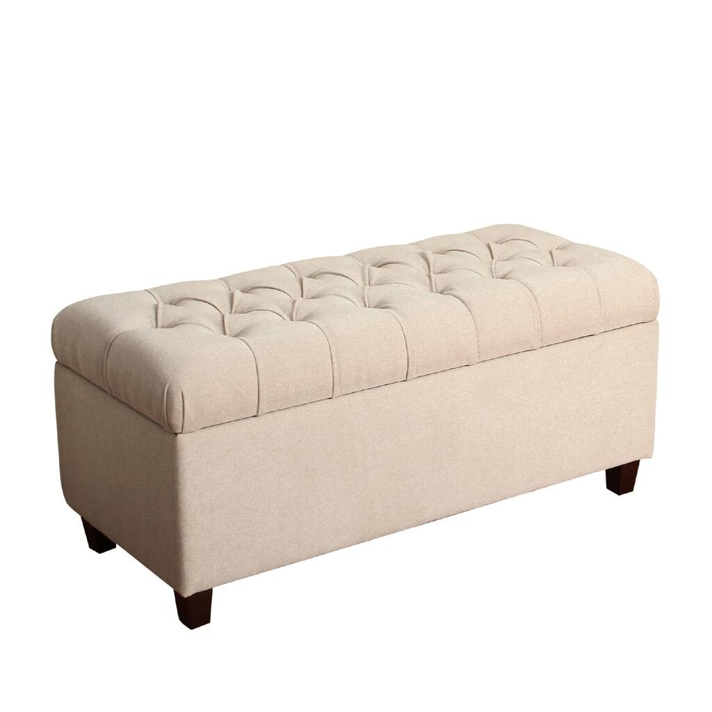 Fabric Upholstered Button Tufted Wooden Bench With Hinged Storage ...