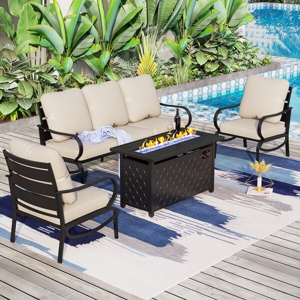 MAISON ARTS Patio Furniture Set 4 Piece Outdoor Conversation Set with Gas Fire Pit Table On Sale Bed Bath Beyond 37666672