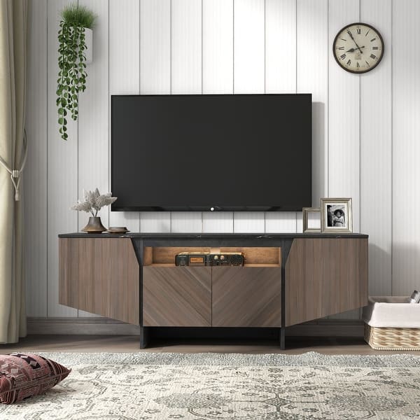 Modern 63 Inch LED TV Stand with Storage Cabinet and Shelves ...