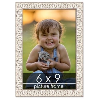 6x9 Ornate White Washed Complete Wood Picture Frame with UV Acrylic ...