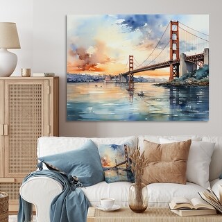 Designart "Orange Bridge Golden Gateway IV" Architecture Canvas Prints ...