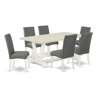 7-Piece Kitchen Dinette Set - Rectangular Table with 6 Parsons Chairs - Hardwood Frame Dining ...