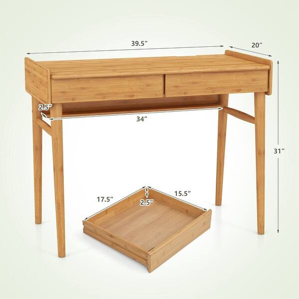Costway Bamboo Writing Desk 39.5'' Computer Study Desk with 2 Storage ...