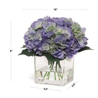 Perry Winkle Hydrangea Flowers in Glass Vase with Water Look by Floral ...