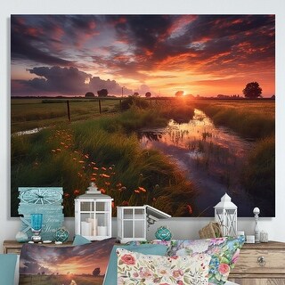 Designart "A Single Tree Glorious Sunset In Flanders Fields" Meadow ...