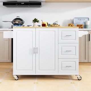 Mobile Kitchen Island with Extensible Top, Adjustable Shelf, 3 Drawers ...