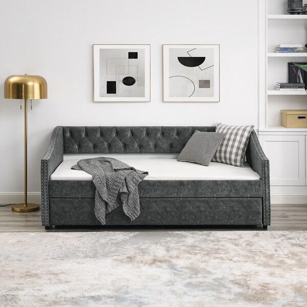 Tufted bed with trundle store