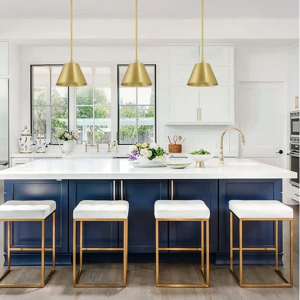 Mid-century Modern Brass Gold 1-Light Metal Cone Kitchen Island Pendant ...