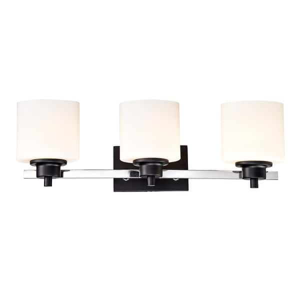 Black and Chrome Finish 3-Light Vanity Lights with Etched White Glass ...