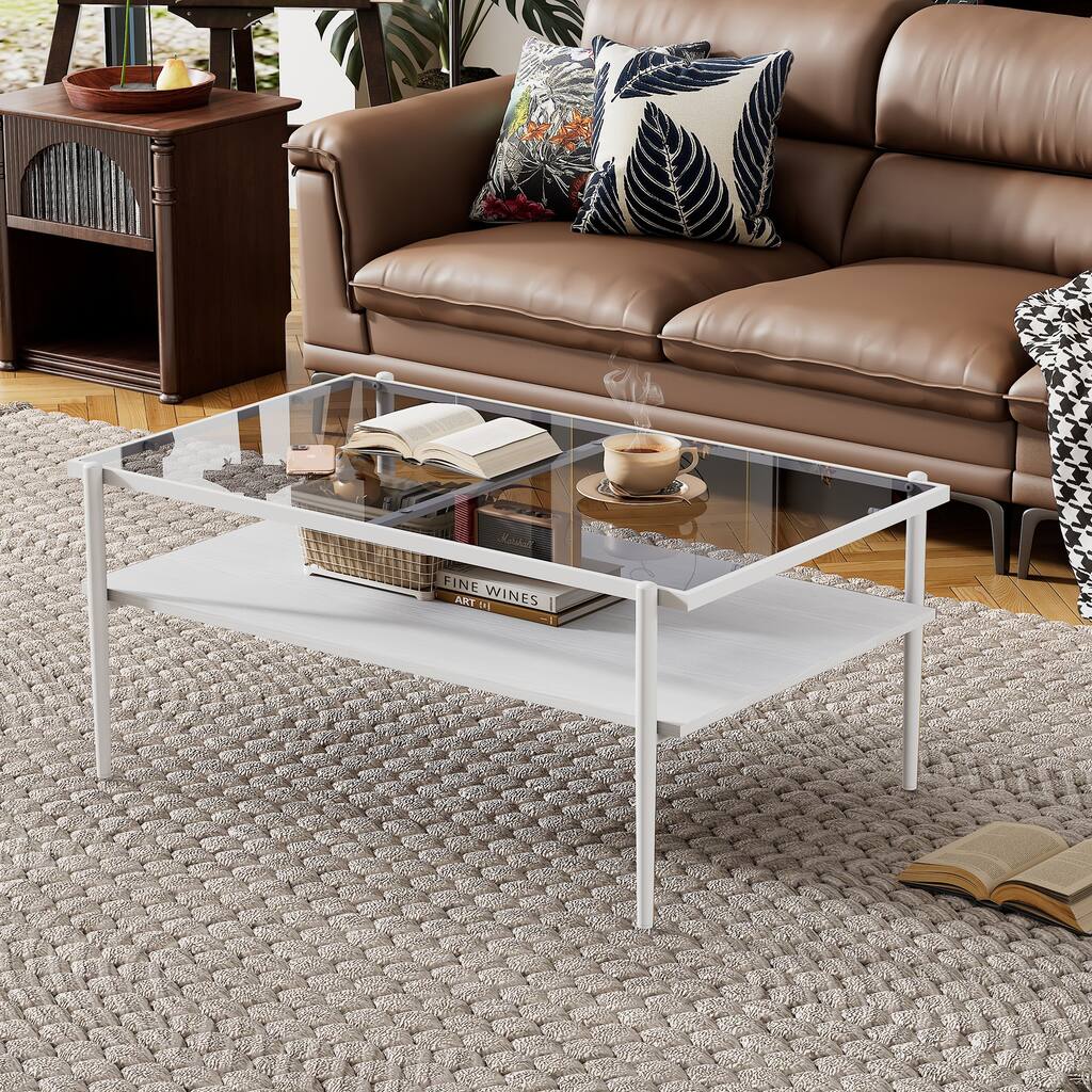 Contemporary Square Glass & Metal Coffee Table - Overstock - 34410581