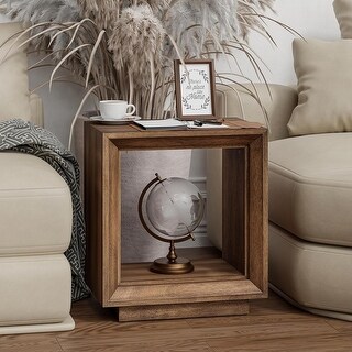 Modern Geometric Open Cube End Table, Minimalist Brown Wood Accent Side ...