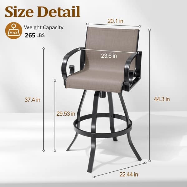 Pellebant Outdoor Aluminum Patio Swivel Bar Stools Sunbrella Textilene ...