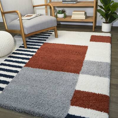 Marc Geometric Color Blocked Shag Area Rug - Overstock - 34532446